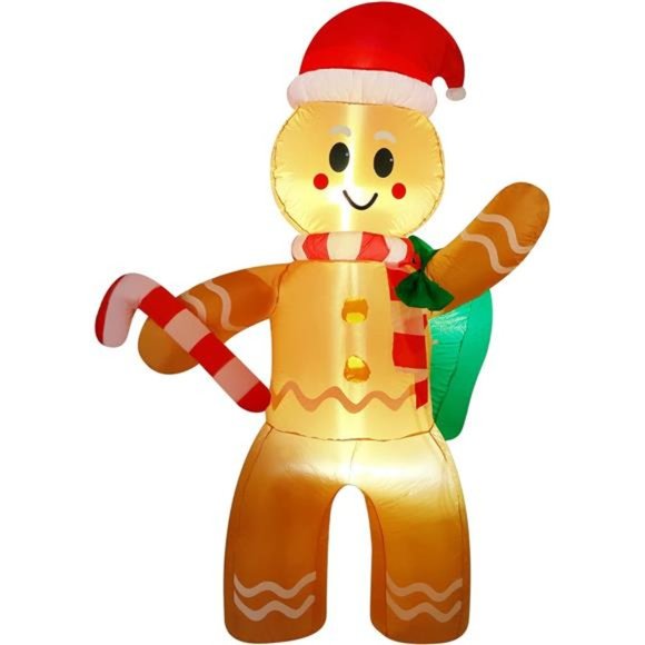Holiday | Christmas Inflatables 6 Ft Gingerbread Man W Gift Bag Candy ...